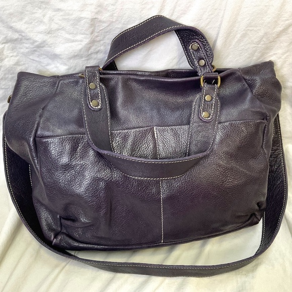 Roots | Bags | Roots Large Leather Shoulder Crossbody Bag In Grape ...